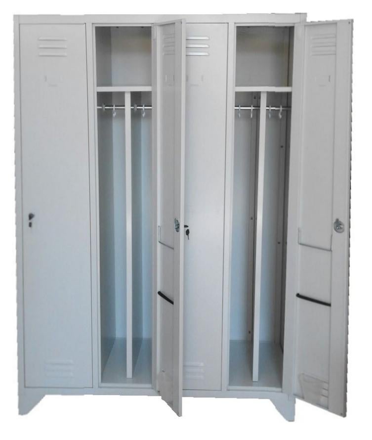 Armadio spogliatoio in metallo sporco pulito con tramezzo a 4 posti ...