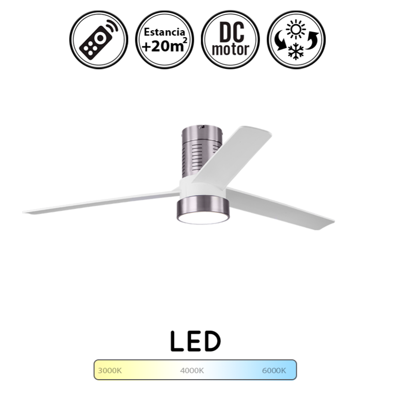 Ventilador de techo color blanco con mando a distancia, temporizador ...
