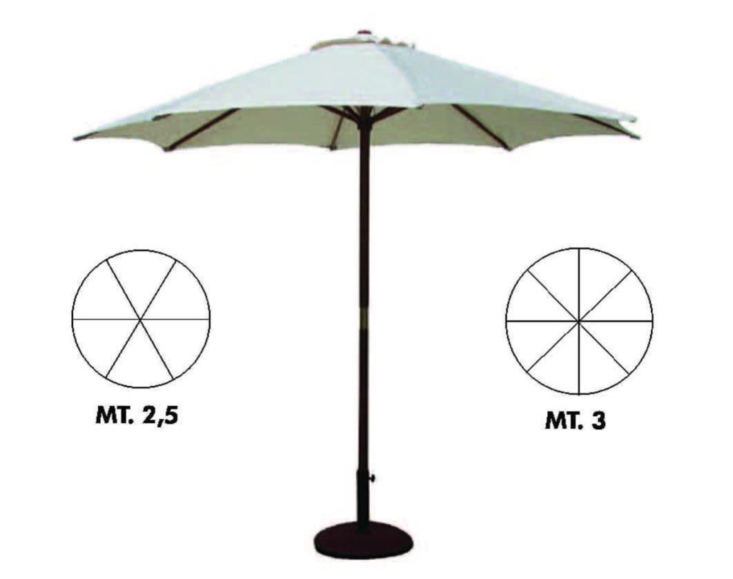 Ombrellone tondo in legno - ø cm.250 palo ø mm.38 a 6 stecche colore ...