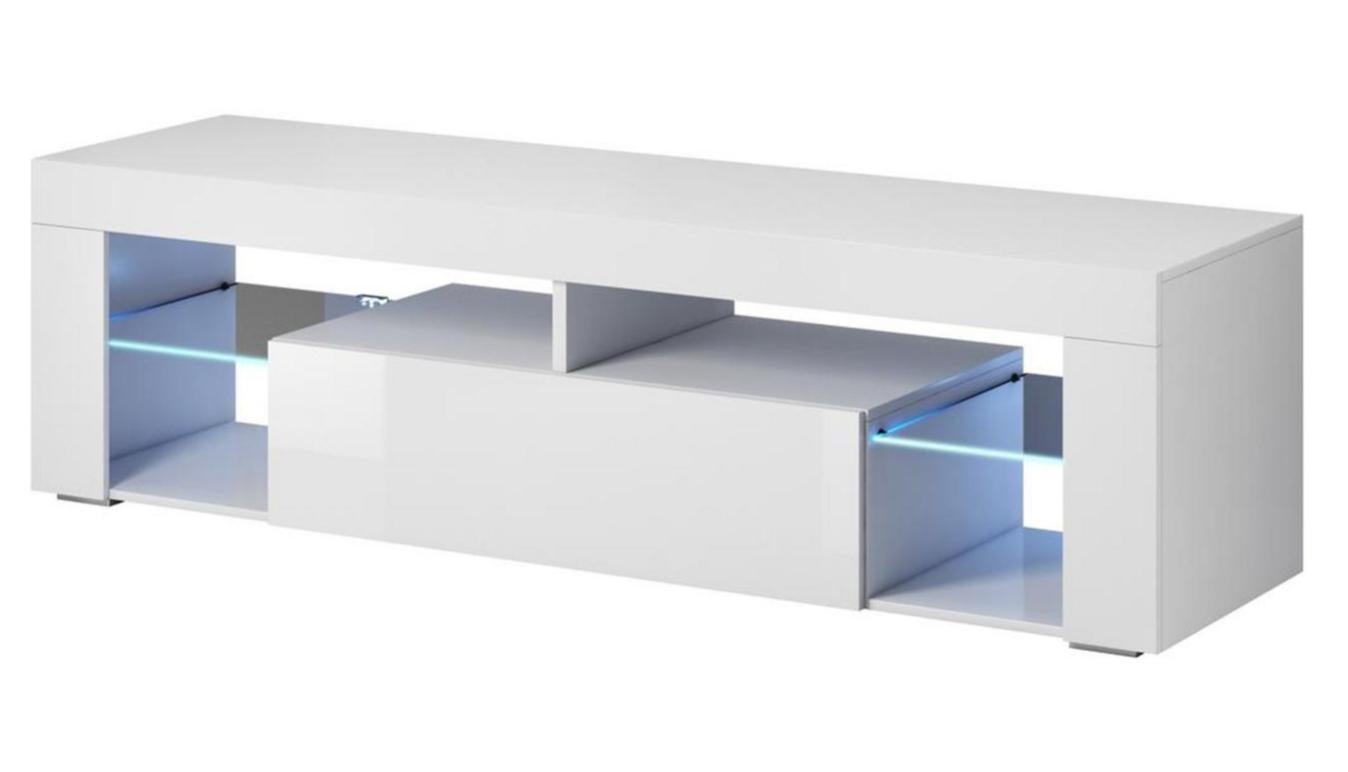 Meuble TV coloris blanc mat / blanc brillant + éclairage LED bleu ...