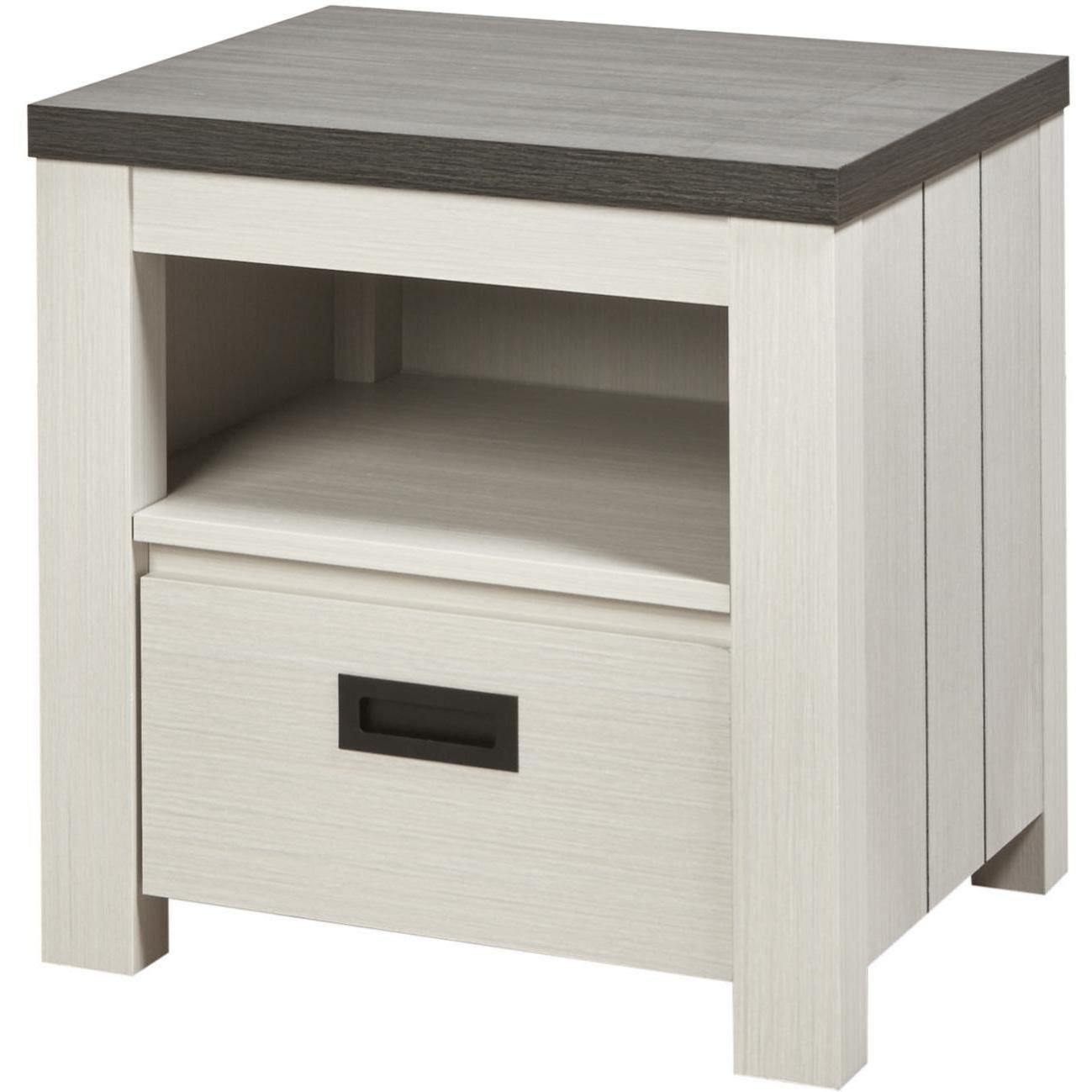 Table de chevet 1 tiroir 1 niche bois blanc et noir Sarun 50 cm | Leroy ...