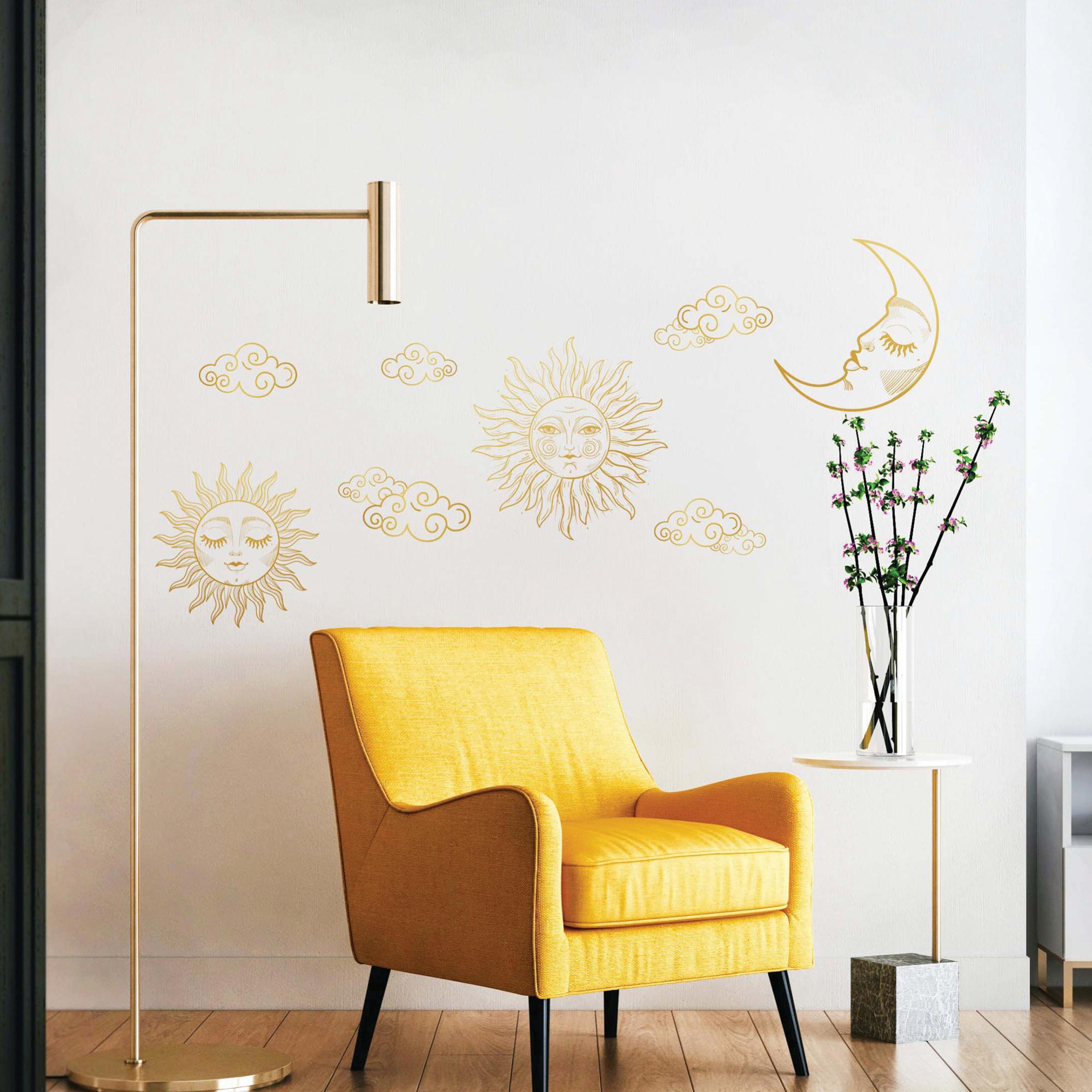 Pegatina decorativa pegatina, ilustración mista del sol y la luna en ...