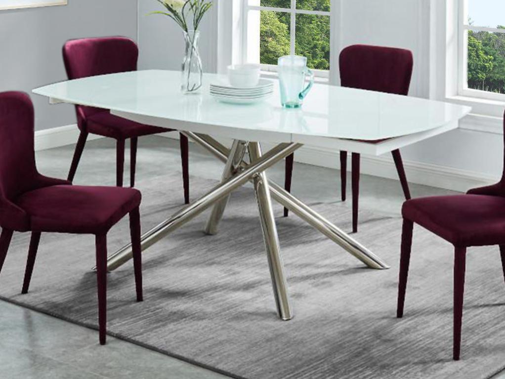 Tavolo da pranzo allungabile in vetro temperato e metallo Bianco ...