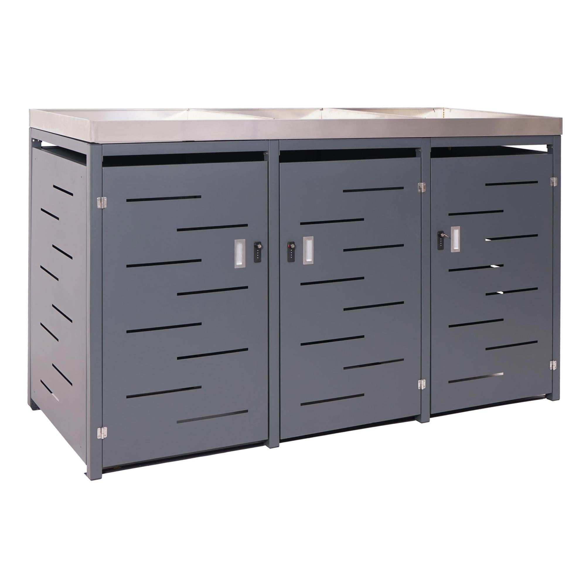 3x copribidoni box spazzatura rifiuti HWC-H40 84x198x125cm acciaio ...