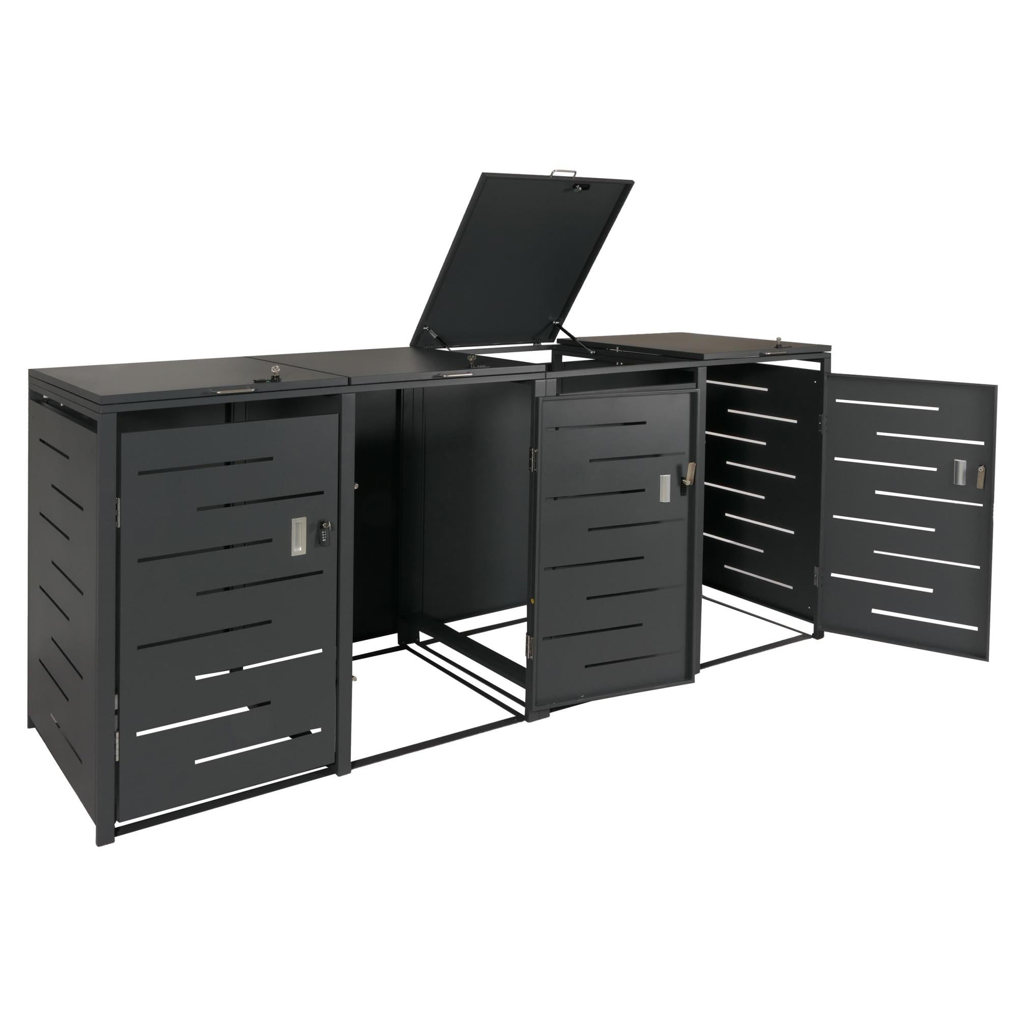 4x copribidoni box spazzatura rifiuti HWC-E83 80x263x116,5cm acciaio ...