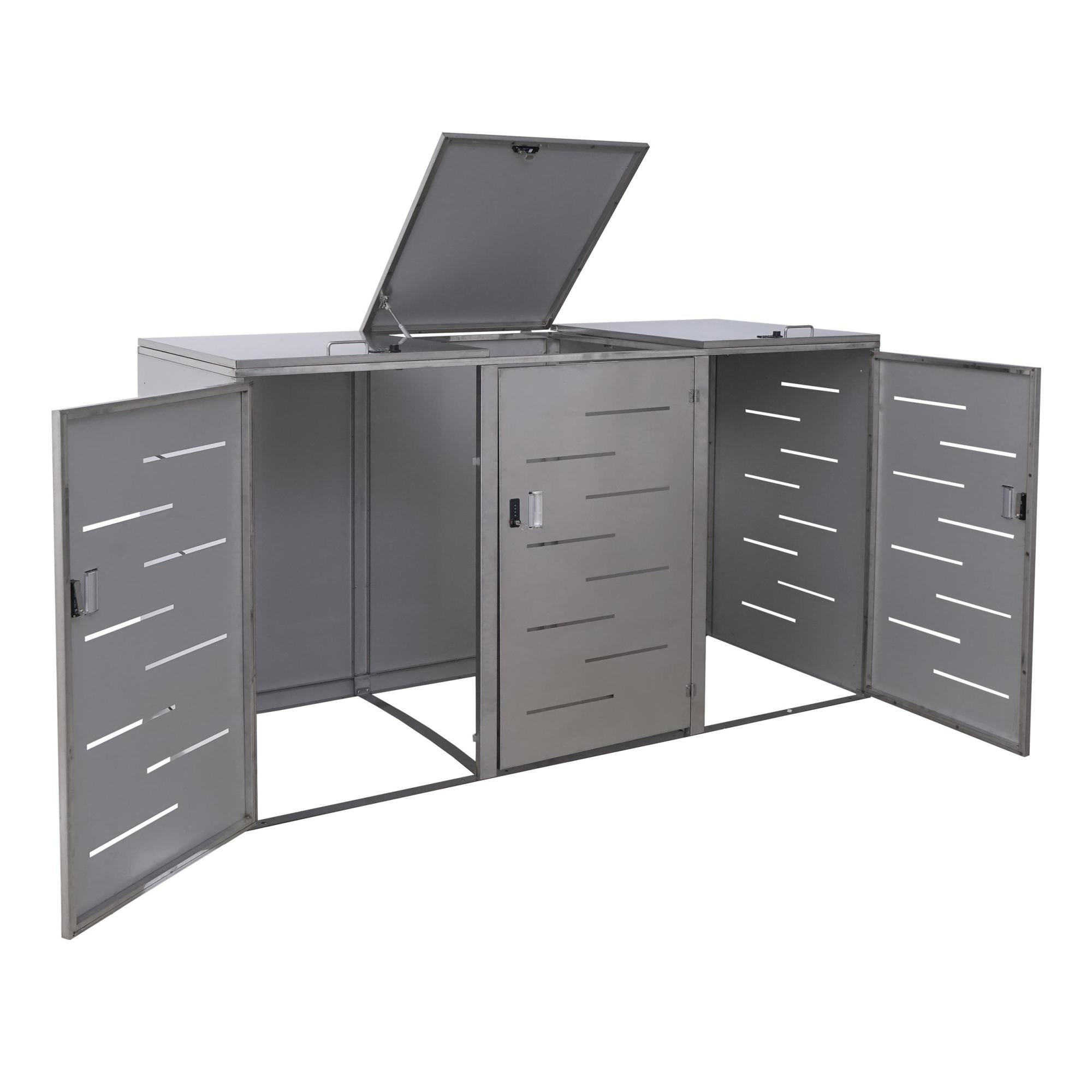 3x copribidoni box spazzatura rifiuti HWC-E83 80x197x116,5cm acciaio ...