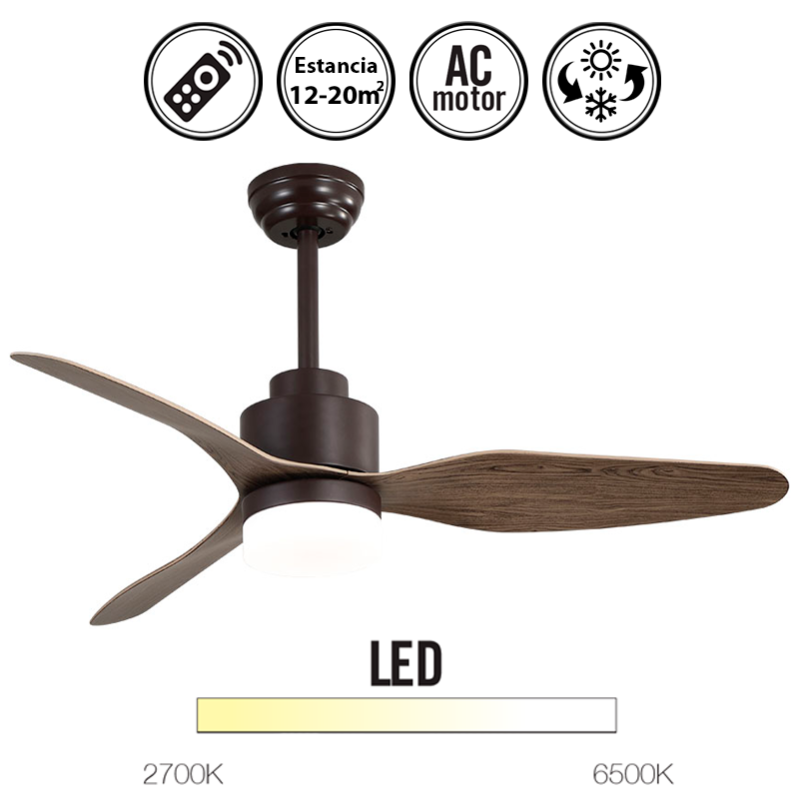 Ventilador de techo con luz serie Gerona color marron | Leroy Merlin