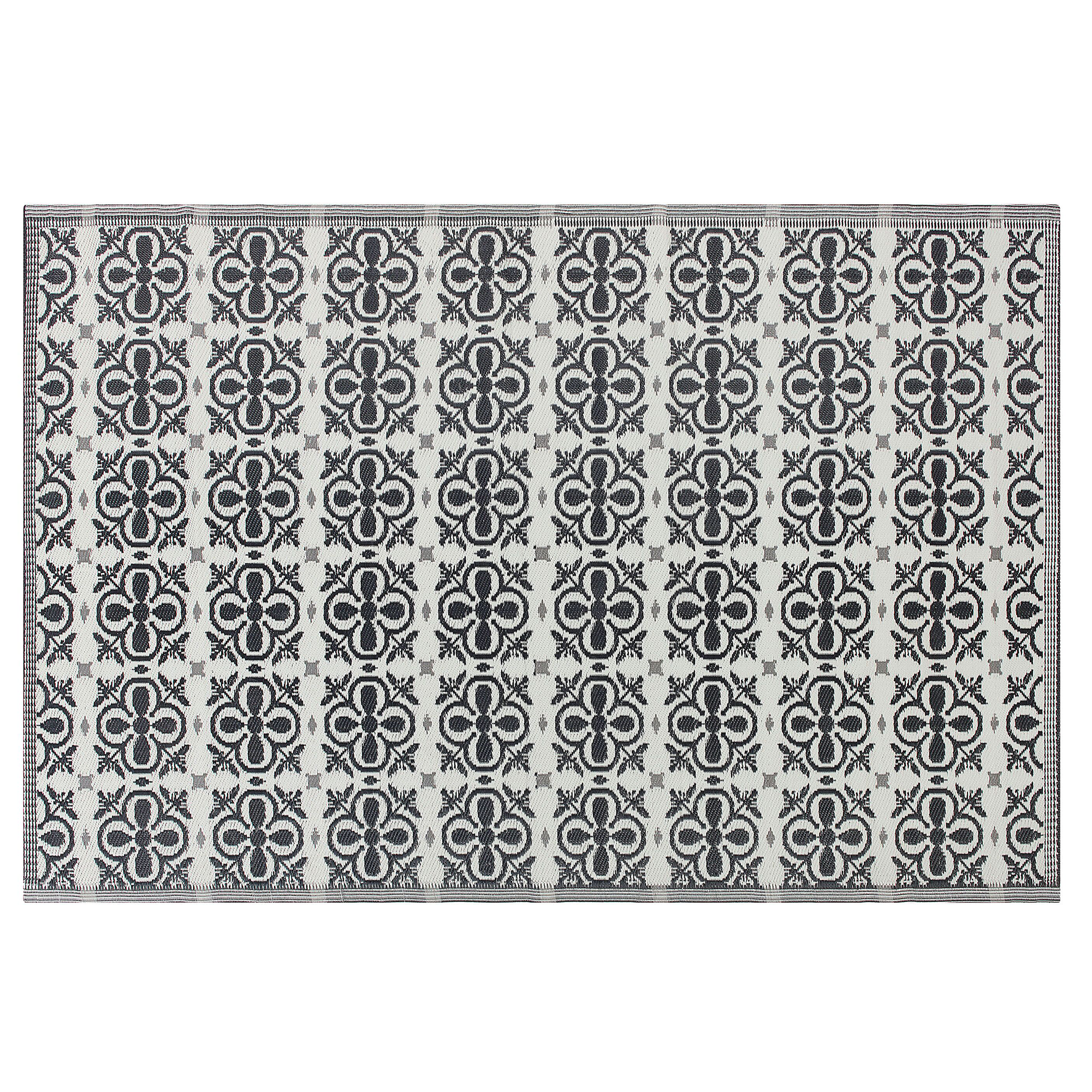 Beliani Tapis extérieur à motif floral noir et blanc 180 x 270 cm ...