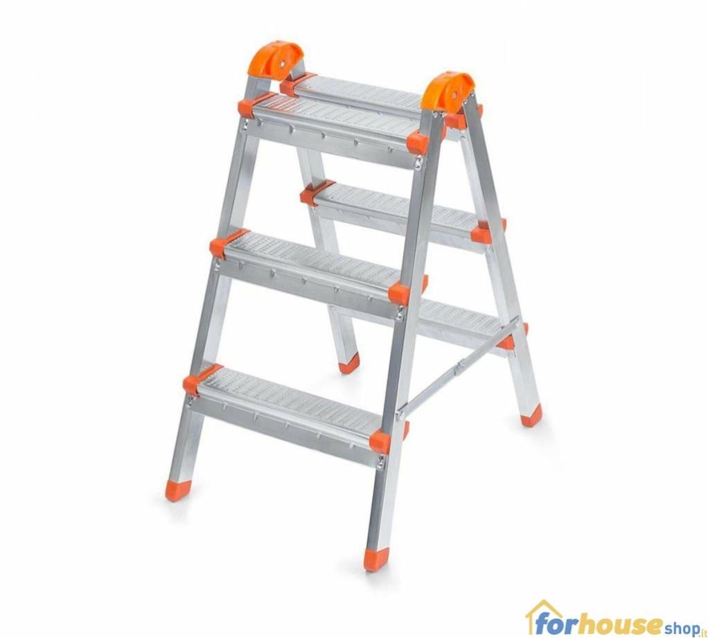 Scala Scaletto in Metallo Doppio Lato 3 + 3 Gradini Portata 120 kg ...