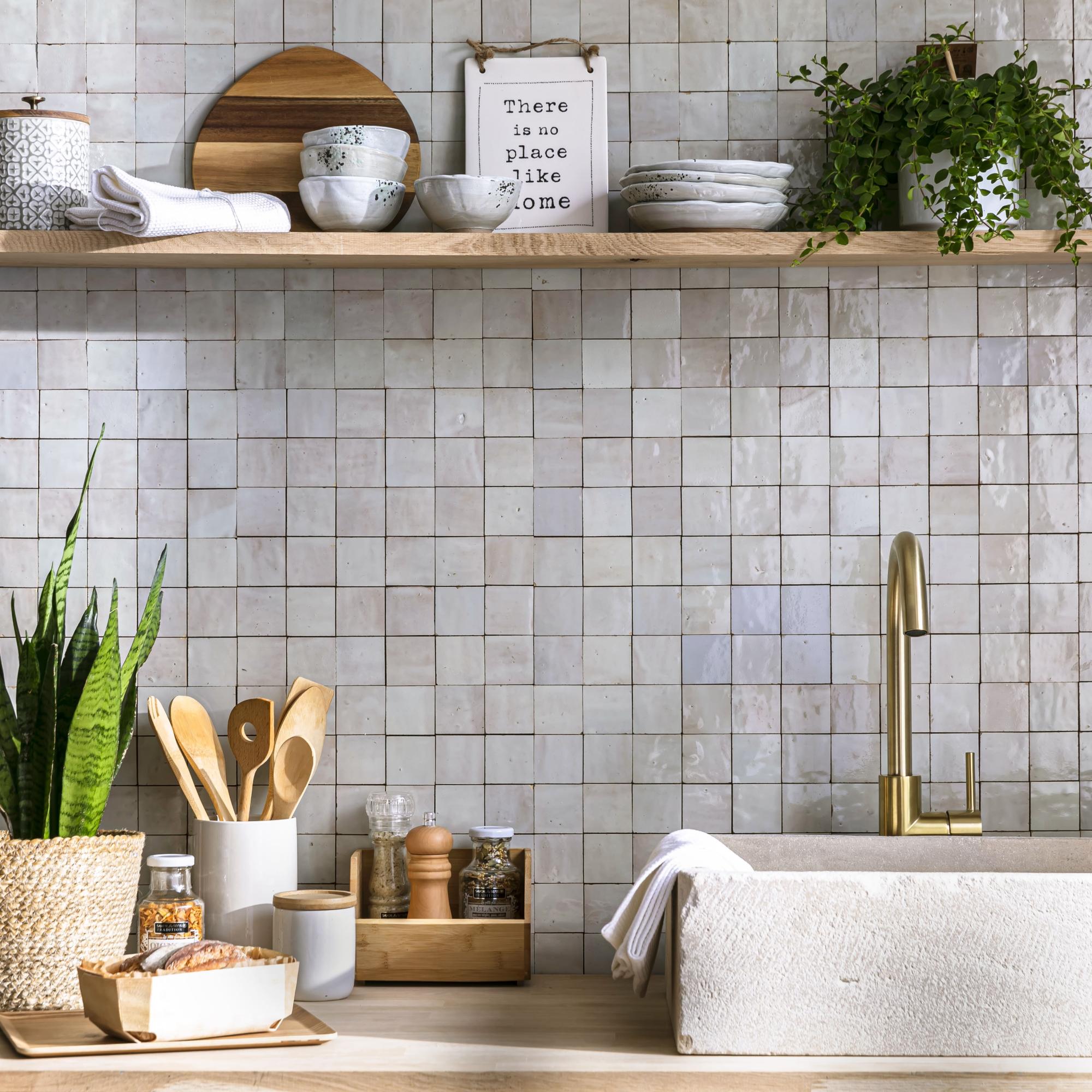 Zellige Marocain Artisanal Véritable - Gris Cielo 5x5 cm - Mosaïque mur ...