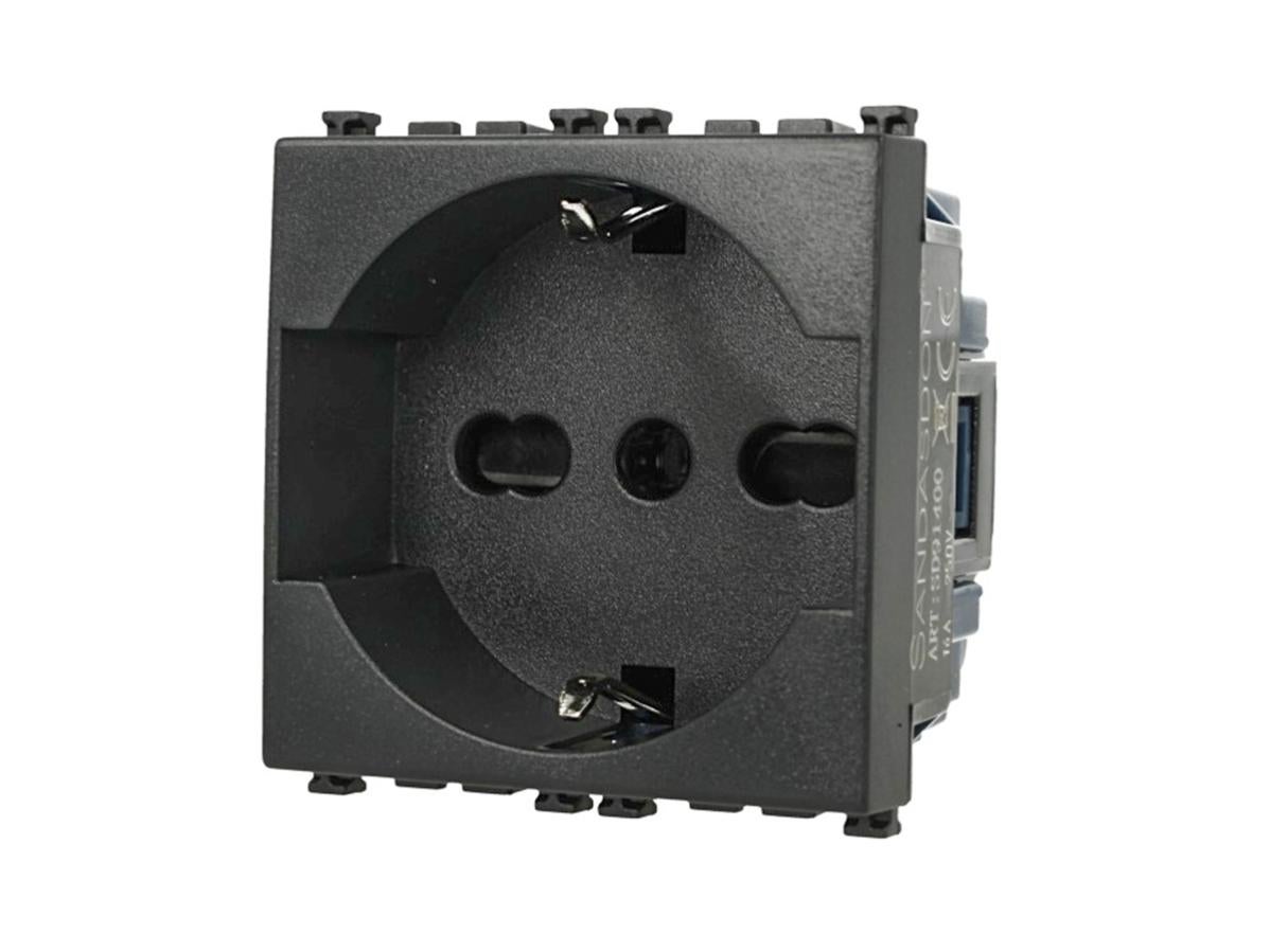 Sandasdon Schuko 2p + T 16a Socket noir compatible avec Vimar Arke ...