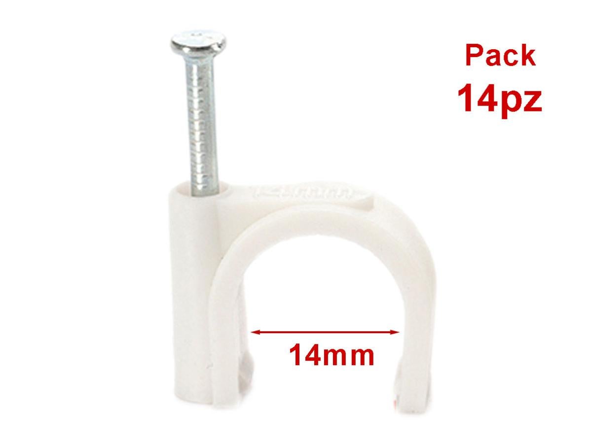 14 Pezzi Fermacavo con Chiodo 14mm Clip per Cavi Fissacavi A Muro ...