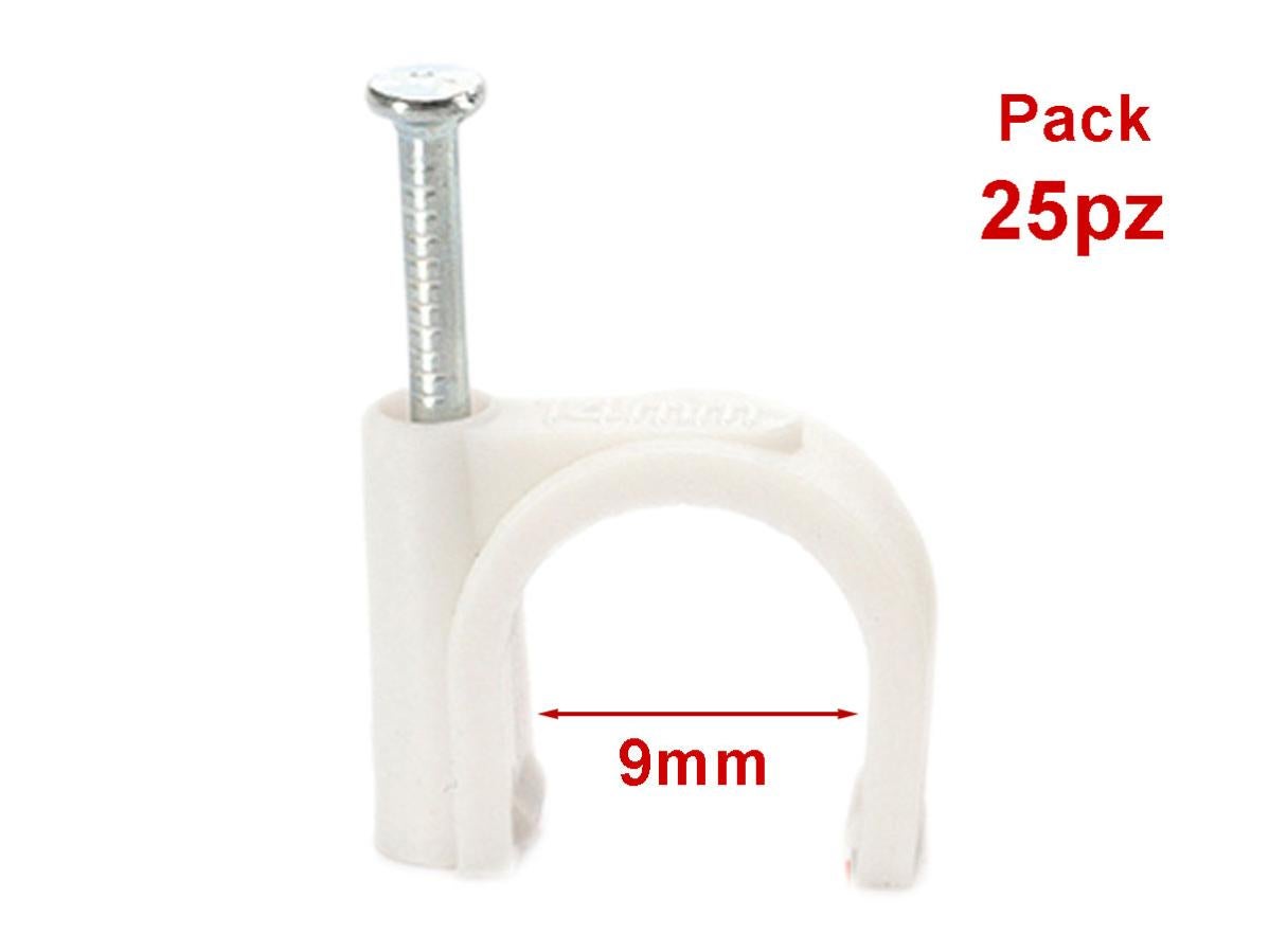 25 Pezzi Fermacavo con Chiodo 9mm Clip per Cavi Fissacavi A Muro ...
