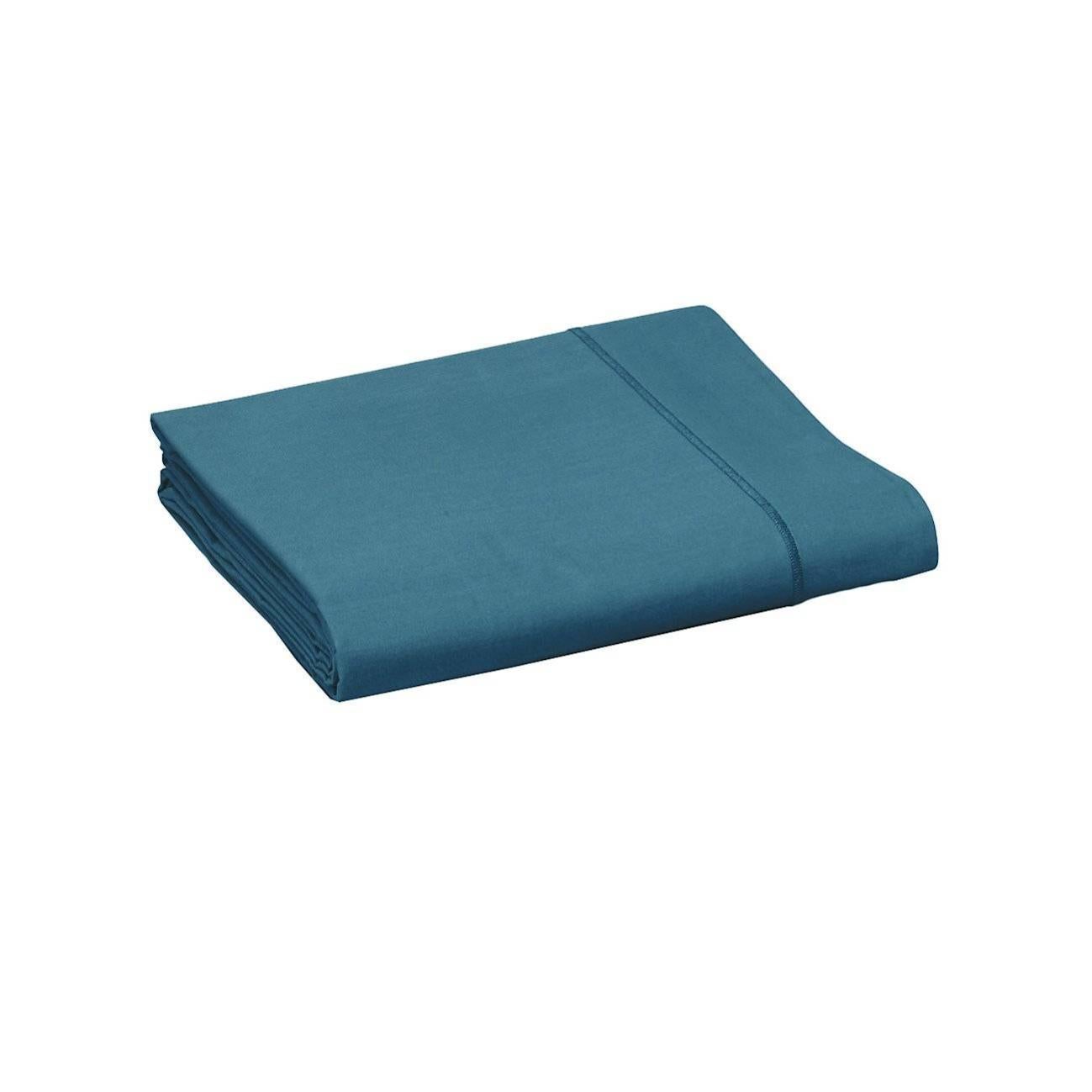 Drap Percale Easy BLANC DES VOSGES-240 x 300 cm-Bleu Paon | Leroy Merlin