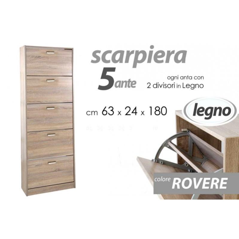 Scarpiera slim 5 ribalte rovere pino doppia ribalta cm 63 x 24 x 180 h ...