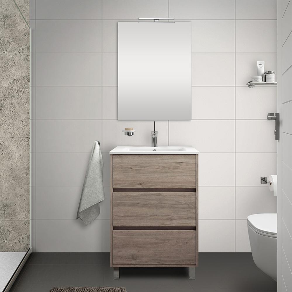 Mobile bagno a terra 60 cm rovere corteccia con 3 cassettoni lavabo e ...