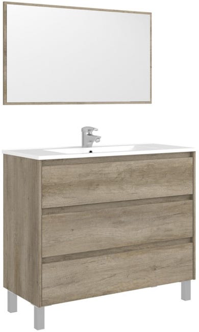 Meuble salle de bain avec 3 Tiroirs et piètement + Miroir coloris ... Meuble salle de bain avec 3 Tiroirs et piètement + Miroir coloris ...