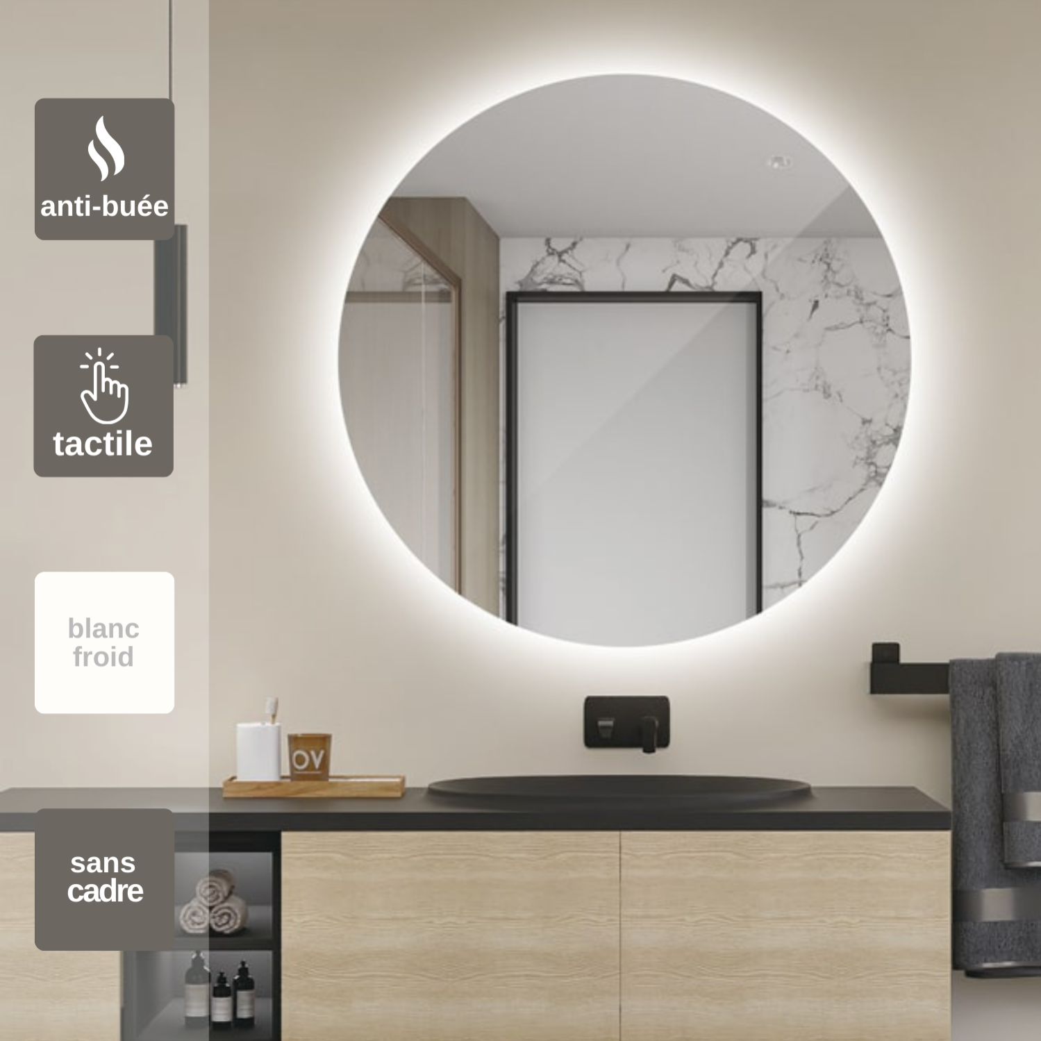 Specchio da bagno illuminato LISBOA Ø60CM | Leroy Merlin