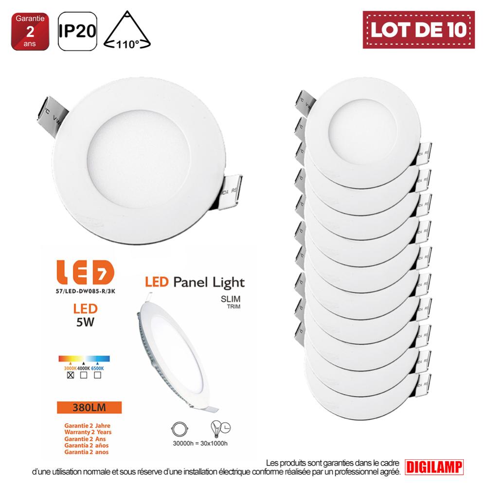 Set de 10 focos Empotrables Led Panel Downlight Extraplano 5w Blanco Cálido 3000k - Digilamp ...