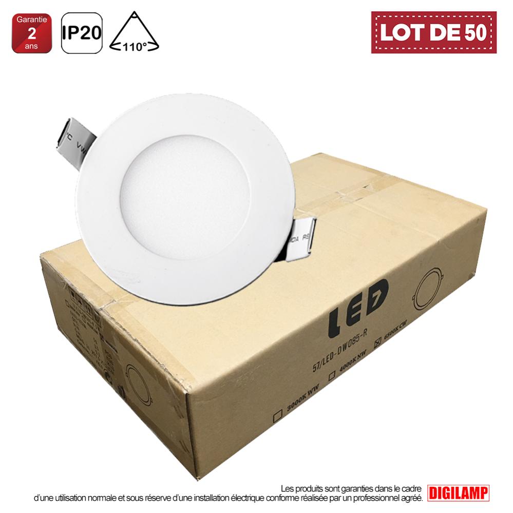 Lot de 50 Spot Encastrable Led Downlight Panel Extra plat 5w Blanc Froid 6000k - Digilamp ...