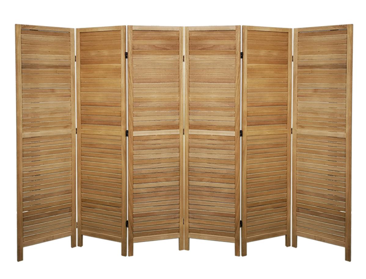 Paravent Persienne De 6 Pans En Bois, Coloris Brun Clair - Dim : H170 X ...
