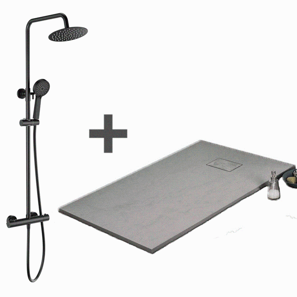 Pack Piatto doccia 90 x 160 cm ultrasottile grigio + Colonna doccia ...