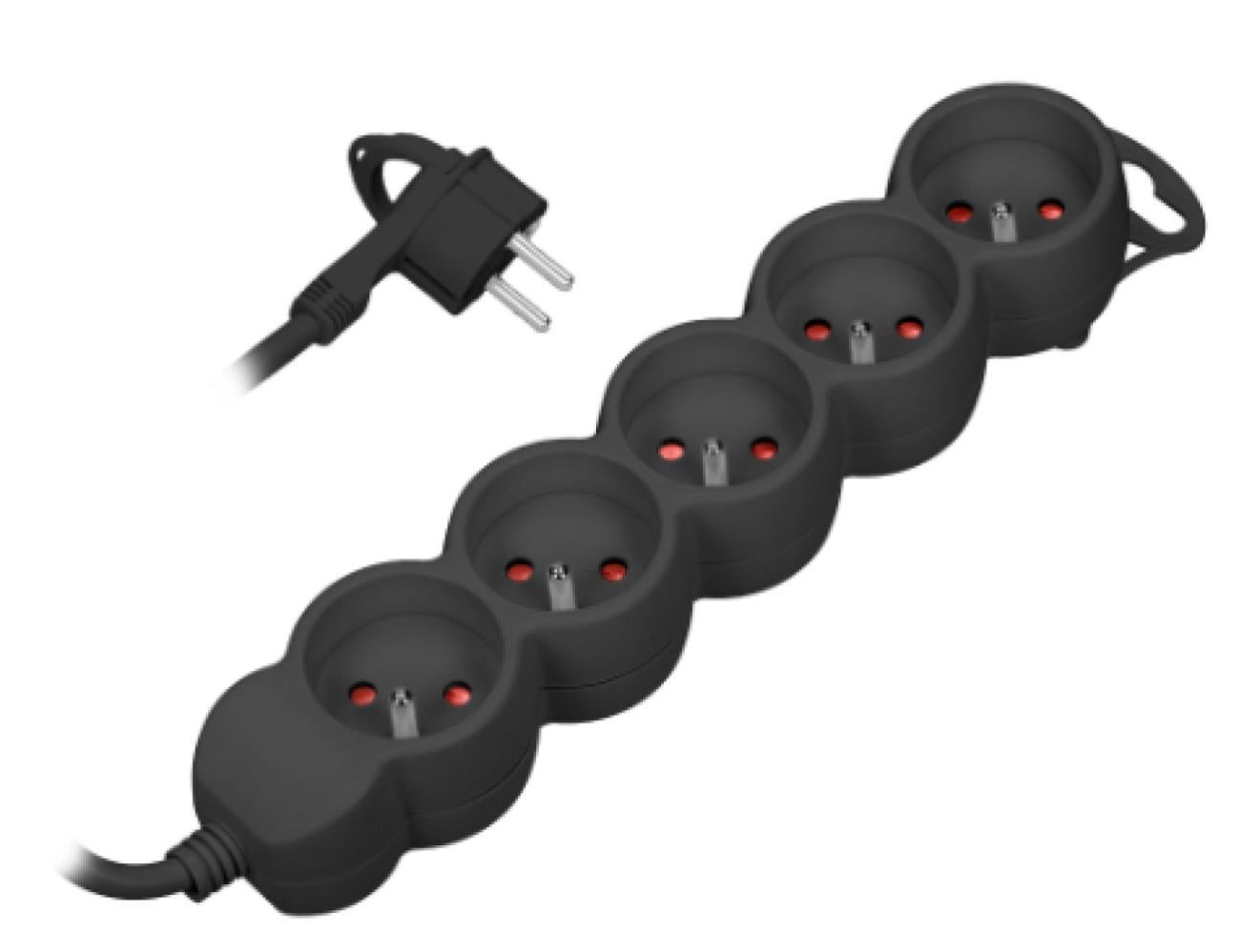 Rallonge multiprise avec 5 prises et mise à la terre couleur noire ...