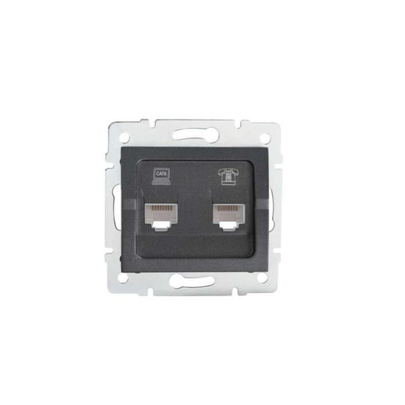 Prise RJ45 CAT6 + RJ11 Encastrable LOGI Graphite | Leroy Merlin