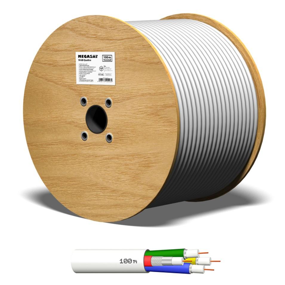 Câble coaxial Quattro Ø 6.8mm 90dB 100m TV 4k Full HD – Double blindage ...