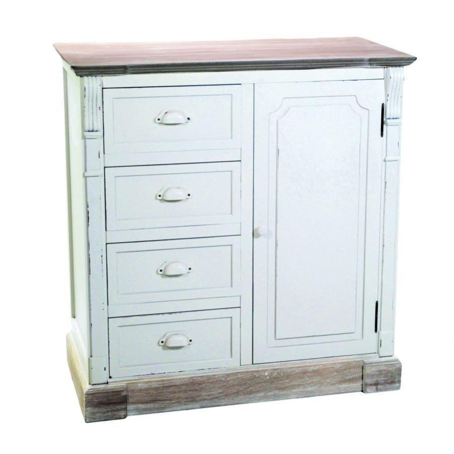 Mobile legno grezzo shabby 4 cassetti + 1 anta cm 44 x 84 x h 87 ...