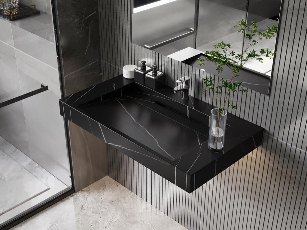 Lavabo sospeso L90.2 x l45,2 x H8 cm in Solid Surface effetto marmo ...