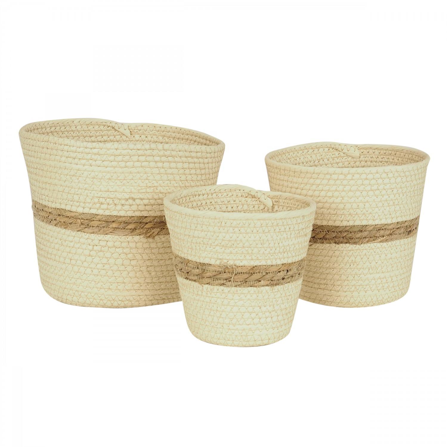 Cache-pots en rotin et liseré 25cm lot de 3 | Leroy Merlin