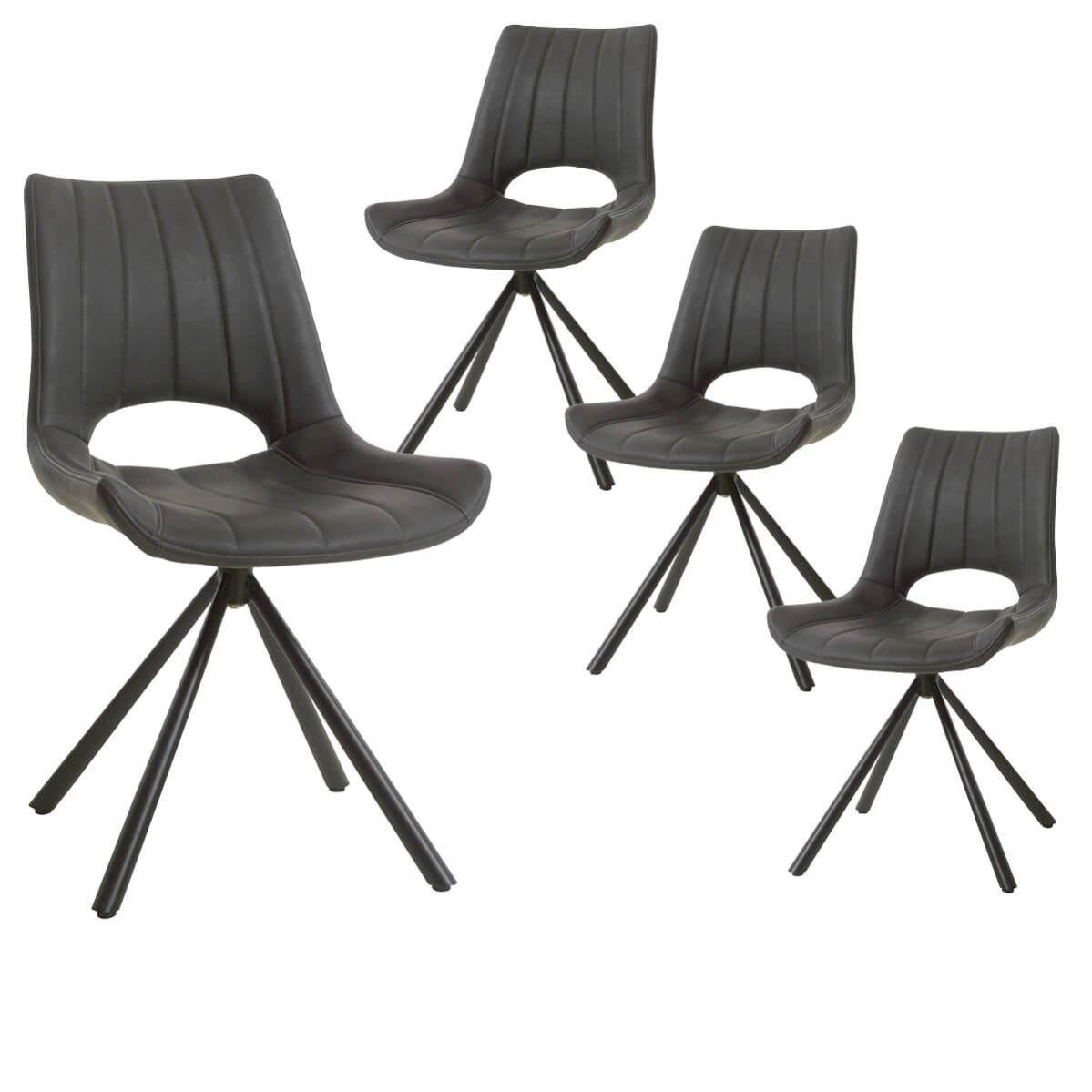 FERRA - Lot de 4 Chaises Pivotantes Simili Cuir Anthracite | Leroy Merlin