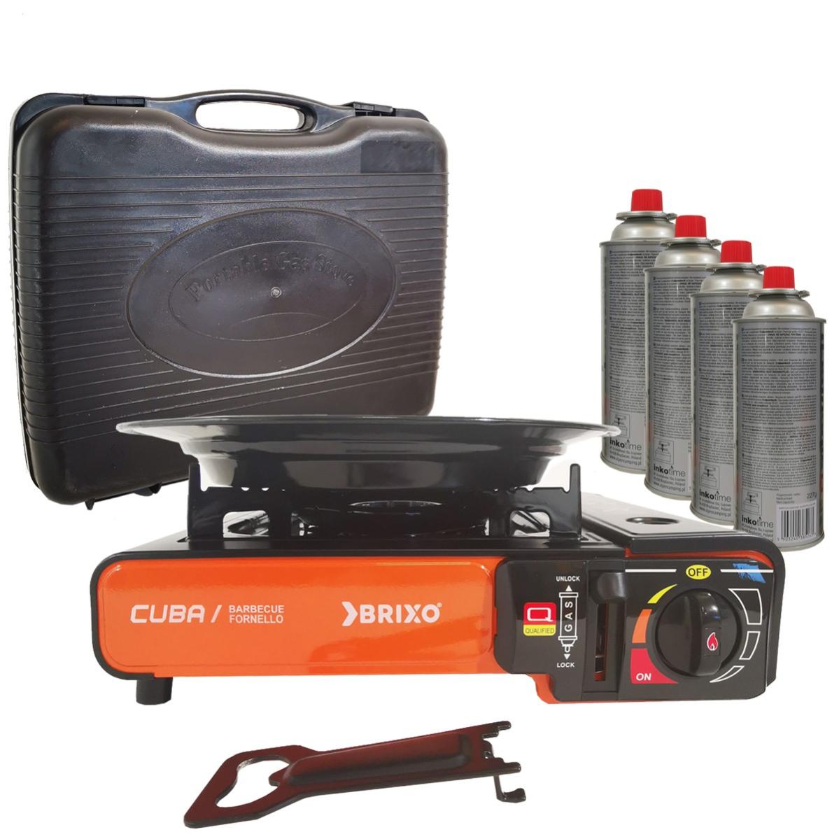 Barbecue Grill 2in1 Fornello a gas 2200W CUBA Piezo + 4 cartucce di gas ...