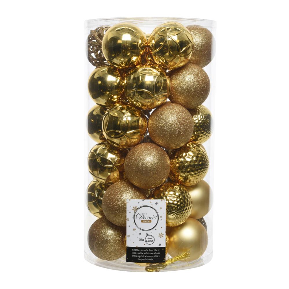 Tubo de 37 bolas doradas decorativas para arbol de navidad ø6cm ...