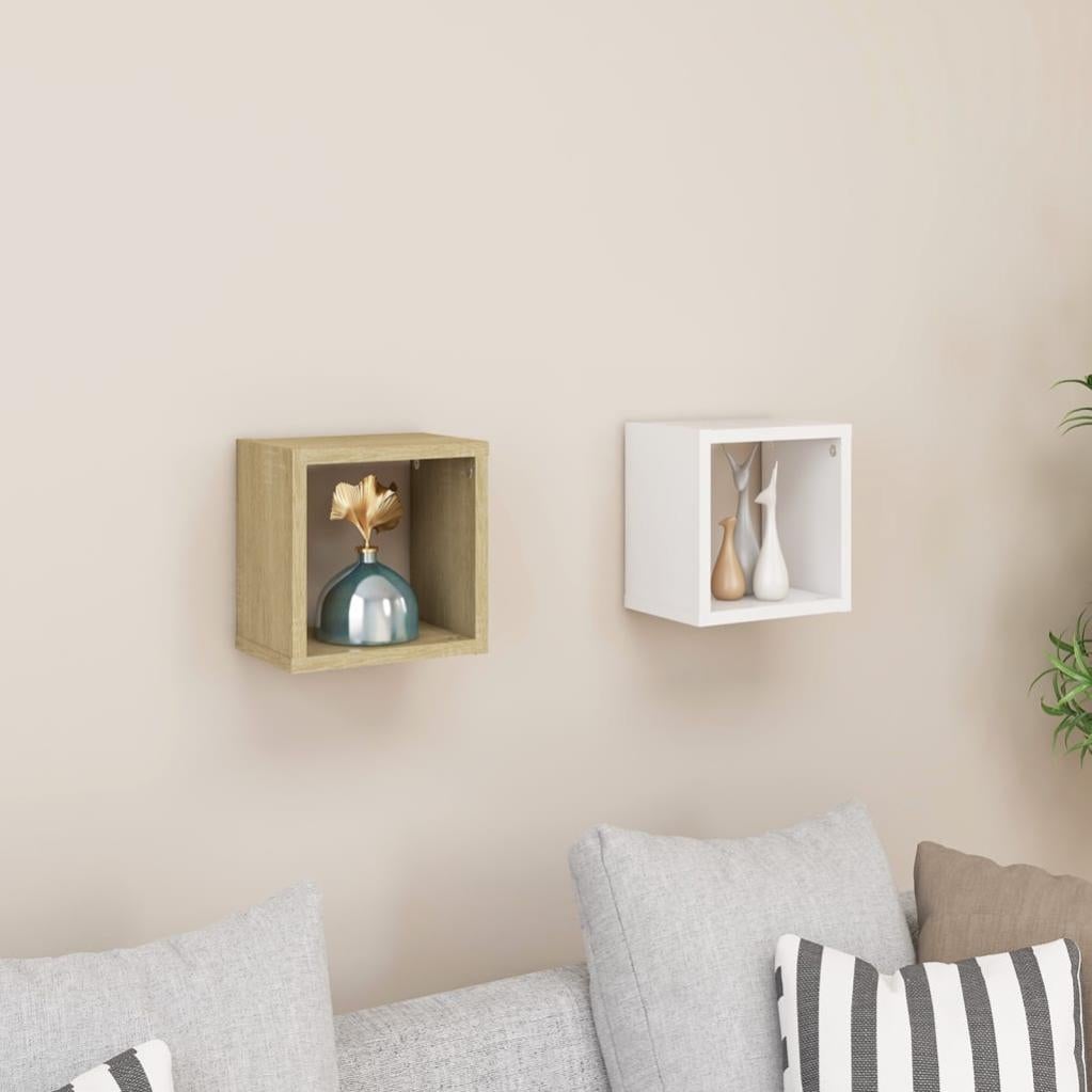 VidaXL Mensole a Cubo 2 pz Bianco e Rovere Sonoma 22x15x22 cm | Leroy ...