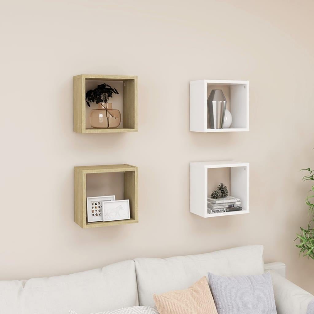 VidaXL Mensole a Cubo 4 pz Bianco e Rovere Sonoma 26x15x26 cm | Leroy ...
