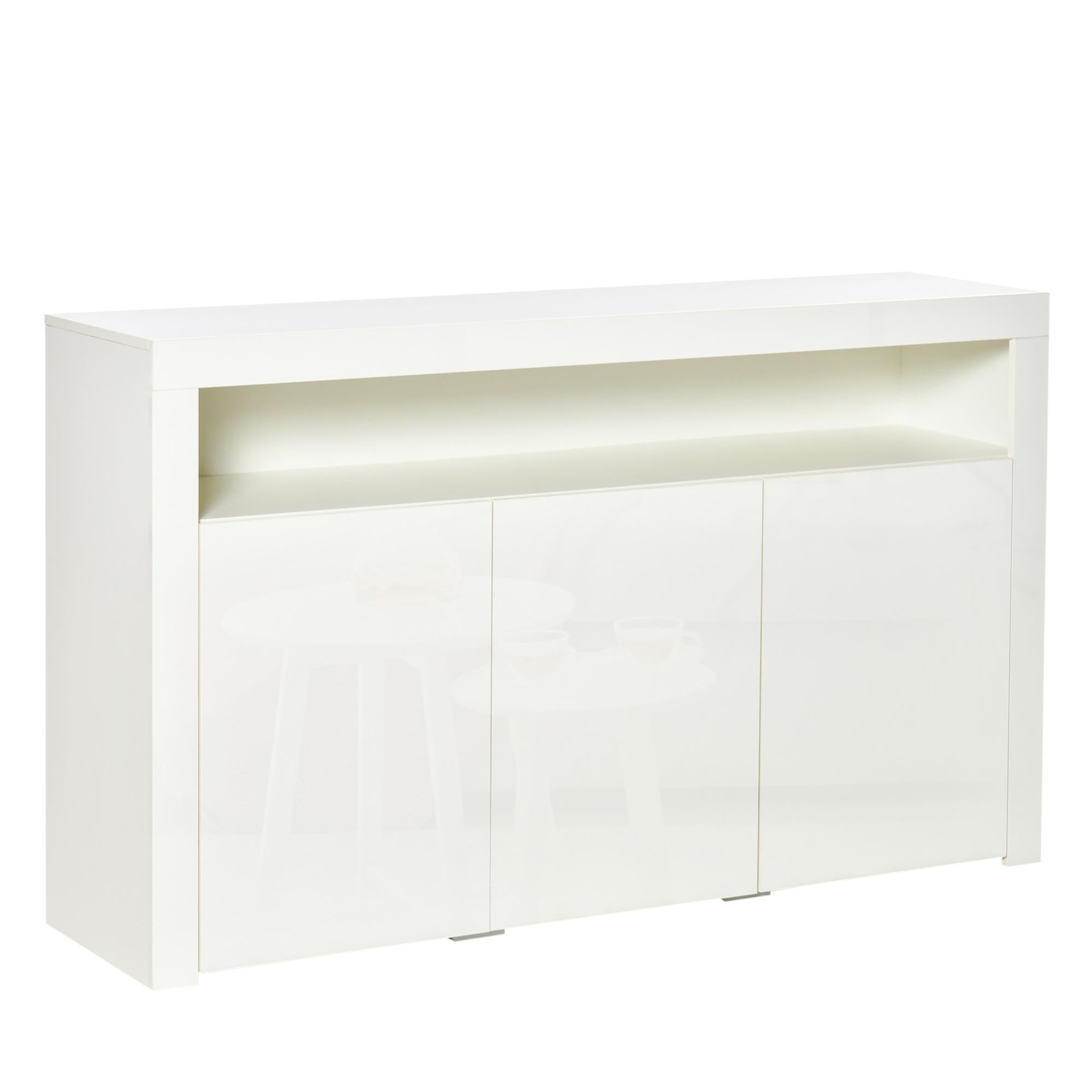 Buffet LED 3 placards avec étagère et grande niche blanc laqué | Leroy ...