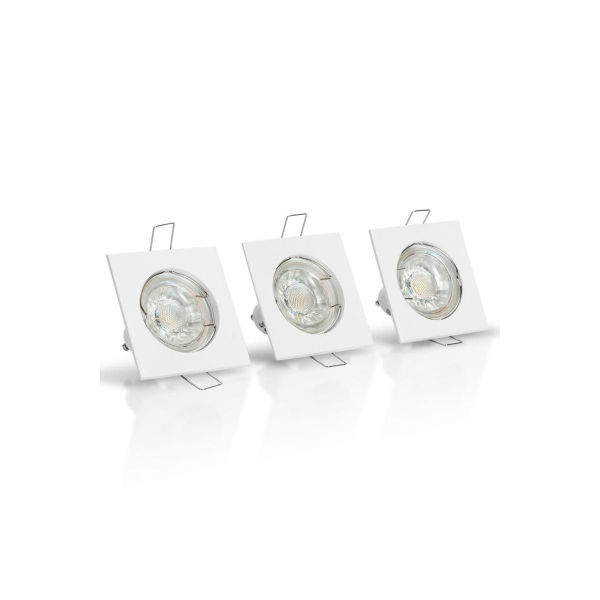 Spot Led Encastrables Jeu De 3 Spots Carrés 75 X 75 Mm Blanc Gu10
