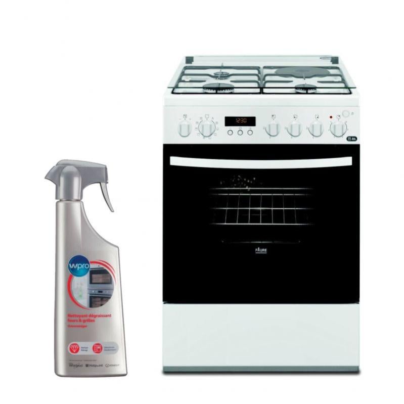 FAURE Cuisinière Mixte blanc 60x60cm Four Pyrolyse 56L Multifonction ...