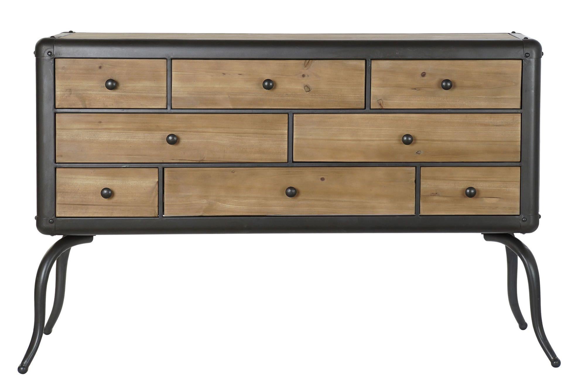 Commode en bois sapin et pied en métal avec 8 tiroirs - Largeur 129 x ...
