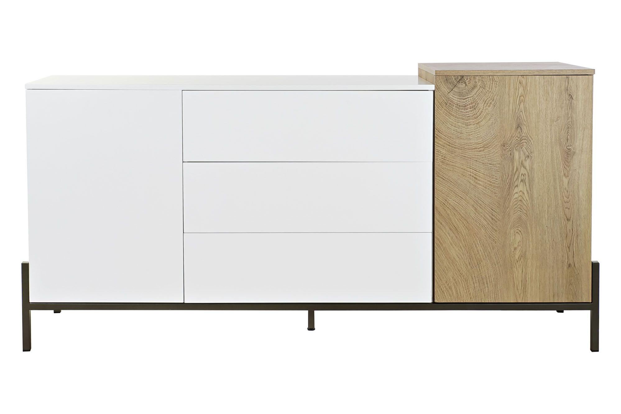 Commode en bois MDF blanc avec 2 portes et 3 tiroirs - Largeur 164,5 x ...