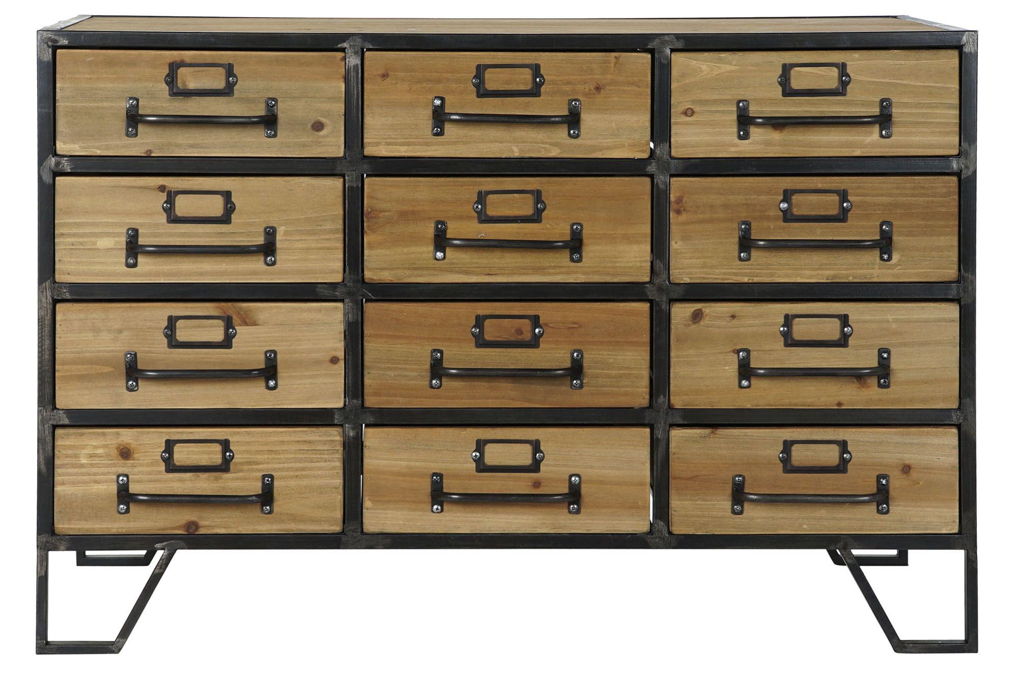 Commode en bois et métal avec 12 tiroirs - Largeur 90 x Hauteur 61 x ...