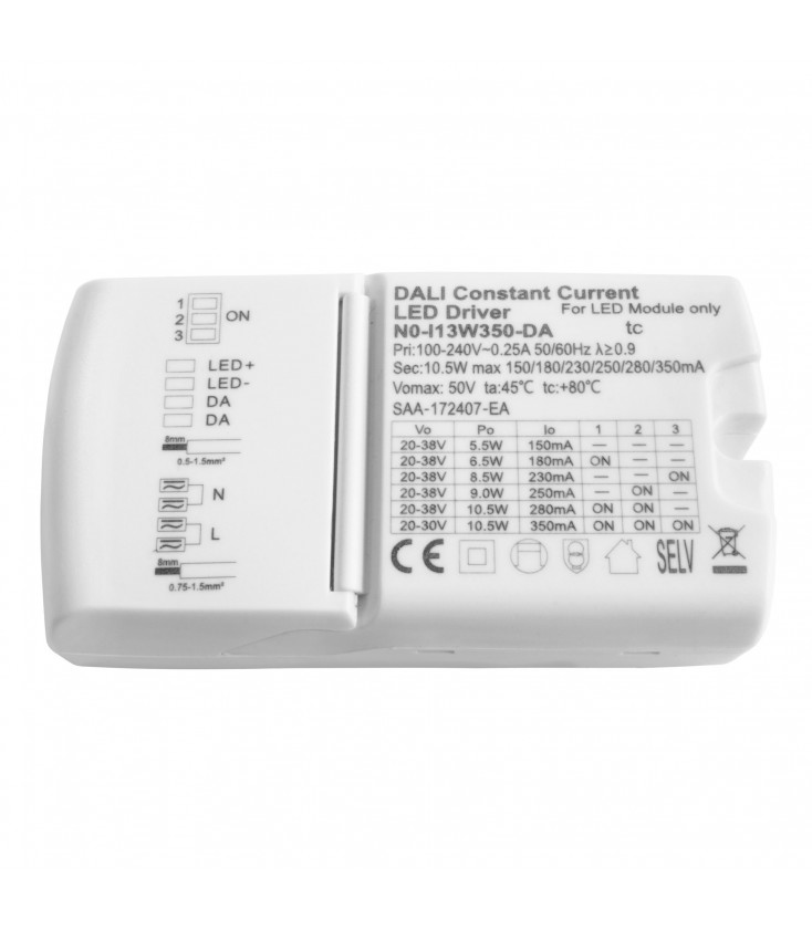 Driver LED CC - 150mA à 350mA - 20-38VDC - 5.5W à 10.5W - DALI Dimmable ...