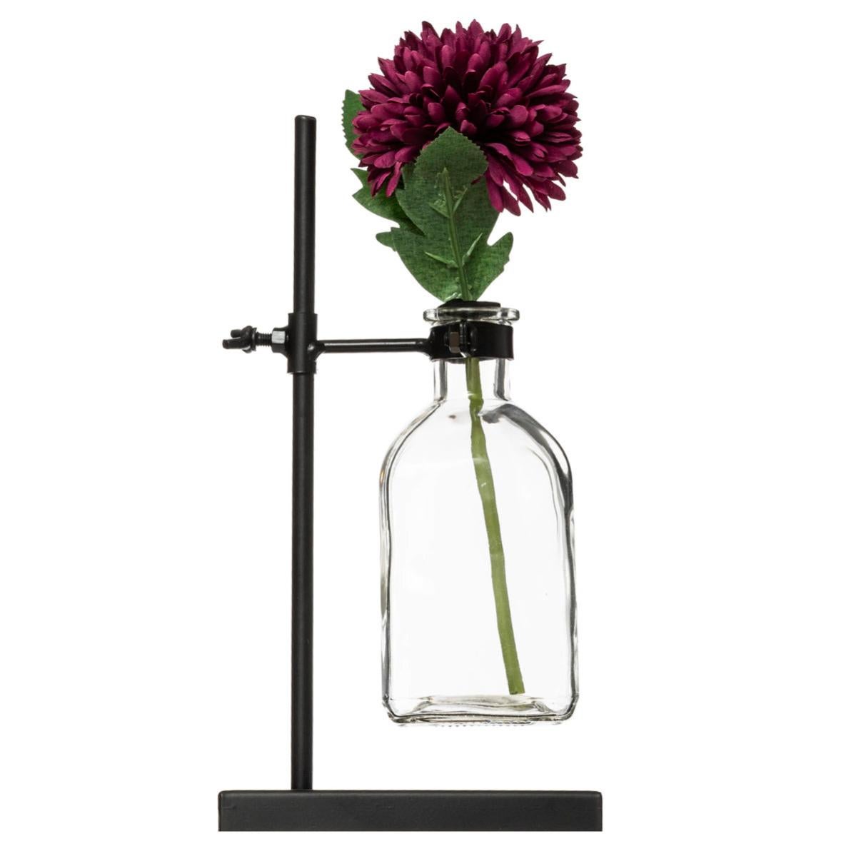 Vase en verre sur support, avec fleur bourgogne, Atmosphera | Leroy Merlin