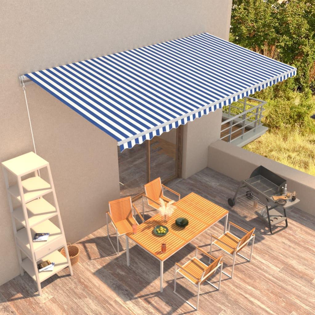 VidaXL Tenda da Sole Retrattile Manuale 600x300 cm Blu e Bianca | Leroy ...