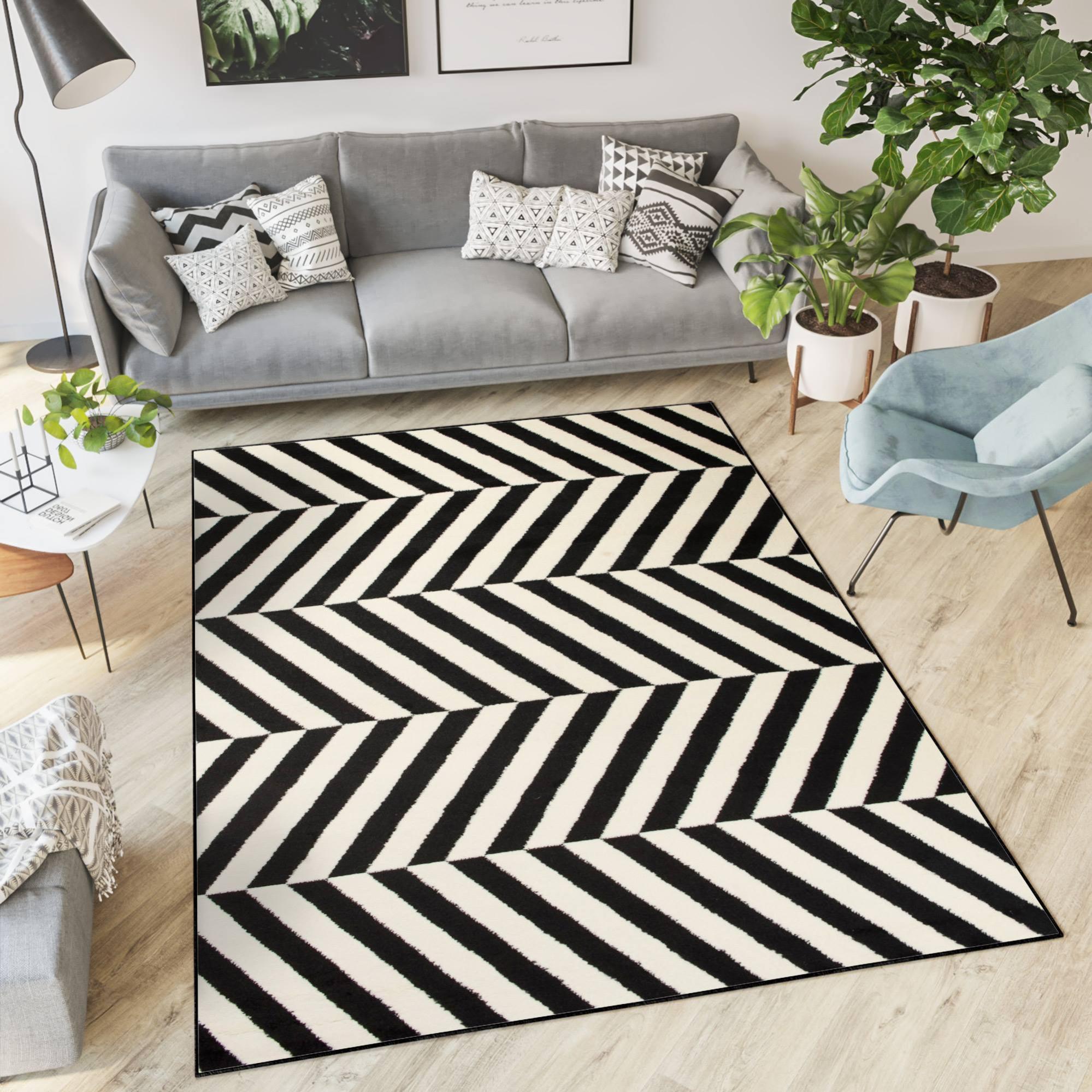 TAPISO Dream Tapetto Soggiorno Nero Bianco Marocchino Optical Strisce ...