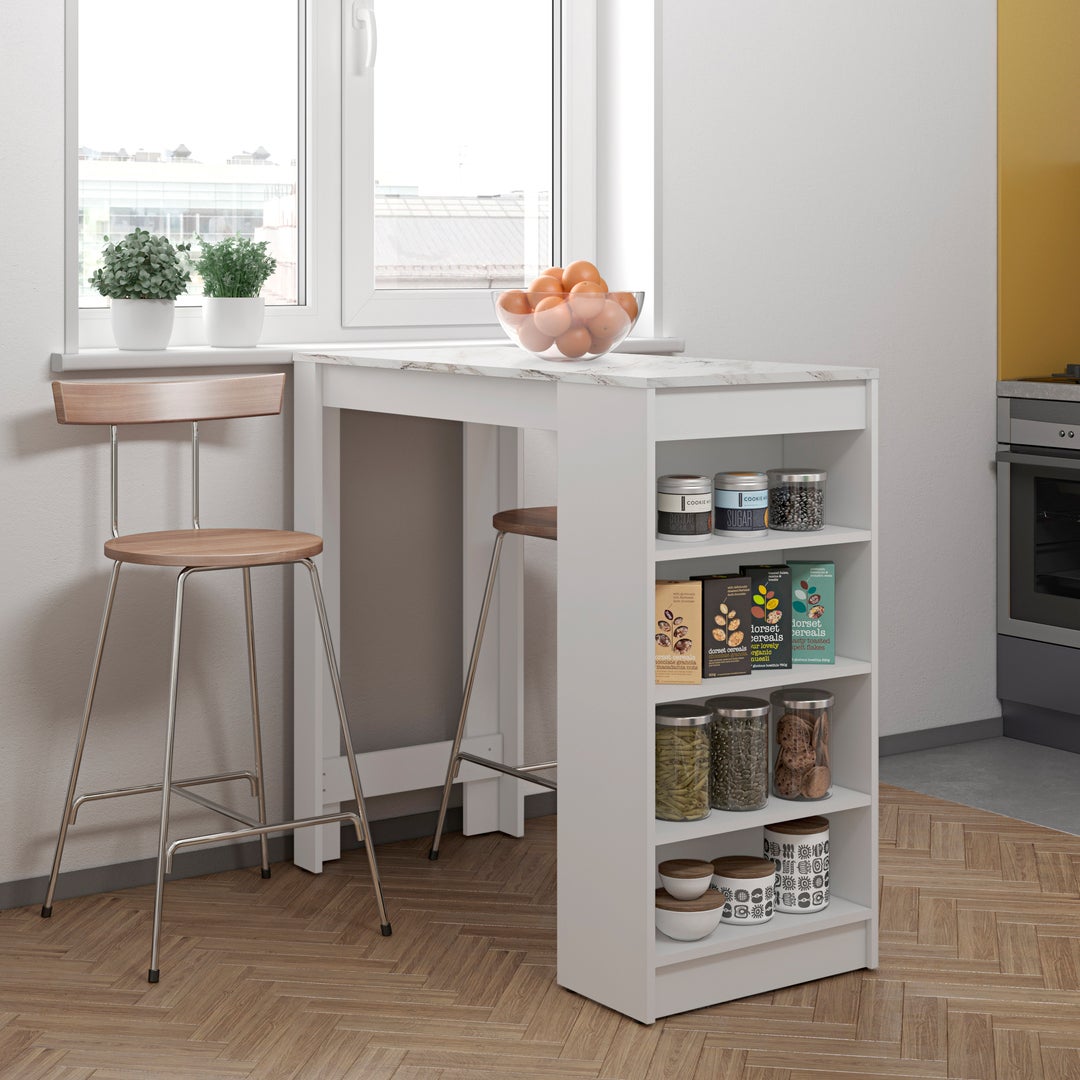 Table bar ARAVIS blanc et marbre TEMAHOME Leroy Merlin