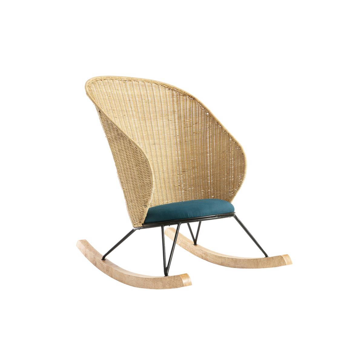 Rocking chair en rotin et tissu bleu pétrole ROBIN | Leroy Merlin