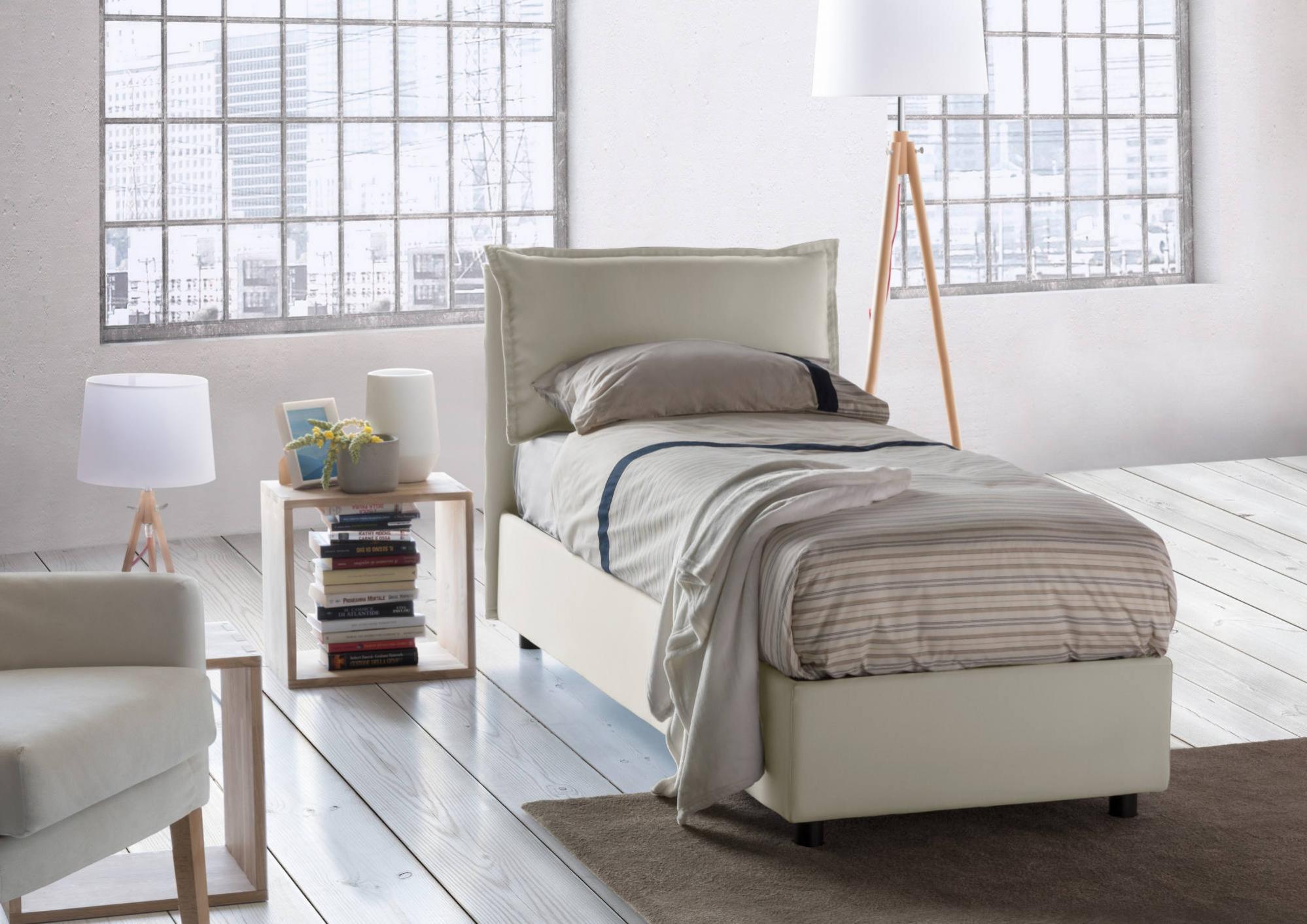 Letto singolo Vanessa, Letto contenitore con rivestimento in tessuto ...